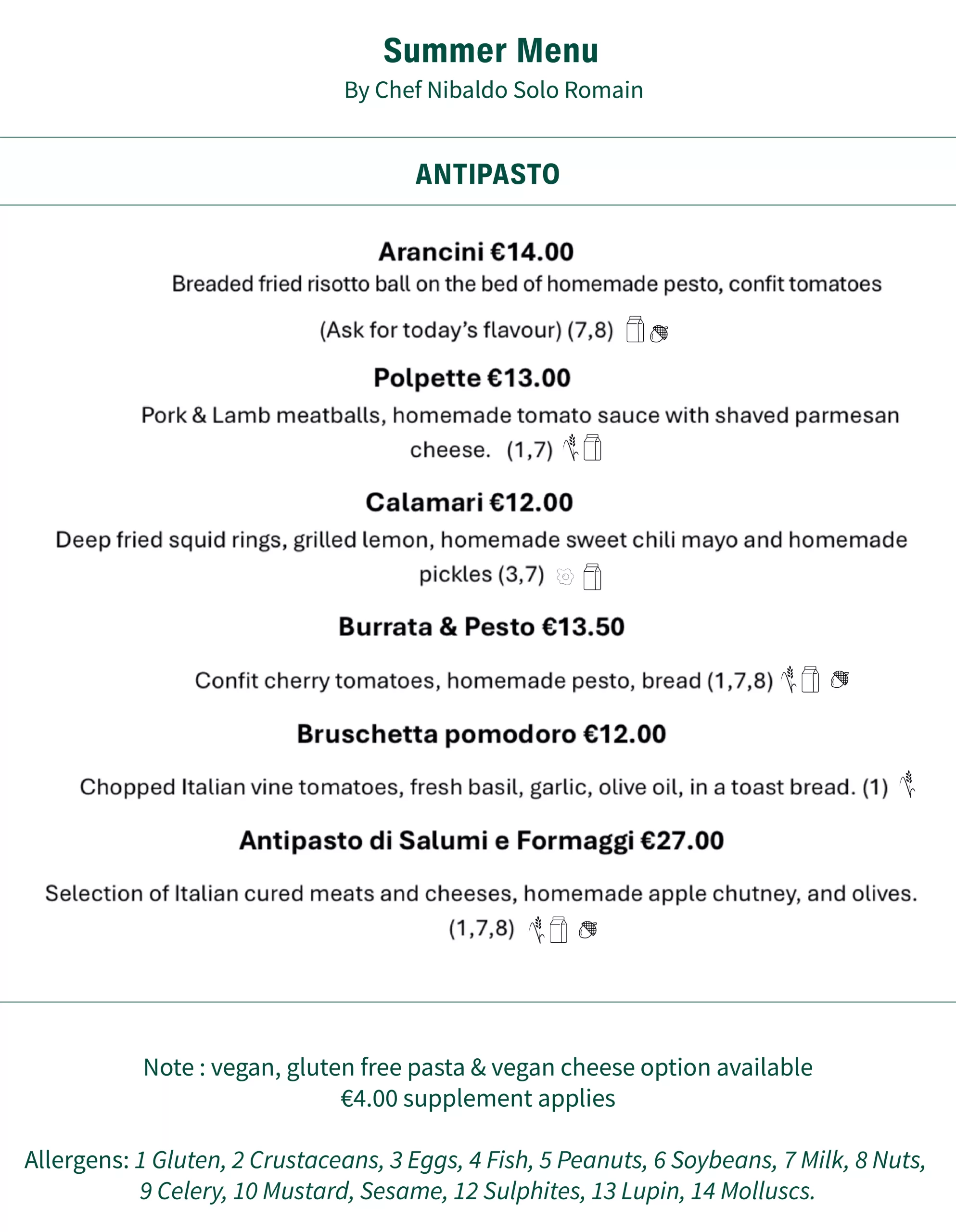 Menus - Piano Piano Restaurant